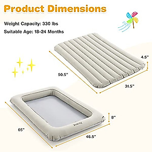 HONEY JOY Inflatable Toddler Travel Bed, Kids Blow Up Air Mattress with Sides, Includes Air Pump, Travel Bag, Repair Kit, Portable Toddler Bed for Travel with Safety Bumpers (Gray)