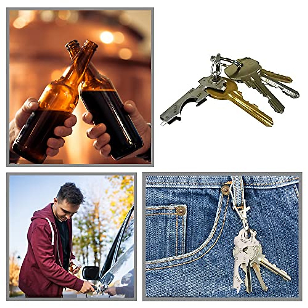 Multifunctional Keychain Bottle Opener Keychain multitool key organizer keychain stainless mini wrench screwdriver tweezers Utility pocket tool for Camping Outdoor Home Pub Beer Lover NOOMIEQCF