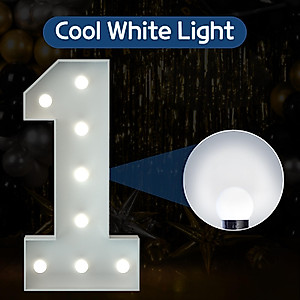 imprsv 3FT Marquee Numbers, Light Up Numbers, Marquee Numbers 1, Cool White Light Up Numbers for Party, Big Numbers for 1st 16st 21st Birthday Party Decorations,Large Cardboard, Anniversary Decor
