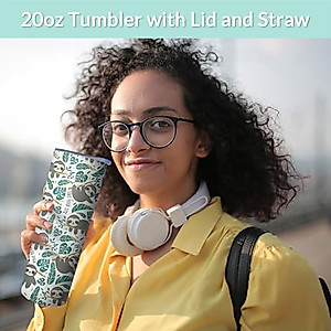 20 oz Sloth Skinny Tumblers with Lid and Straw, Sloth Stainless Steel Vacuum Insulated Travel Coffee Mug Cup Water Bottle, Sloth Decor Stuff Accessories, Gifts for Women Girls Sloth Lover