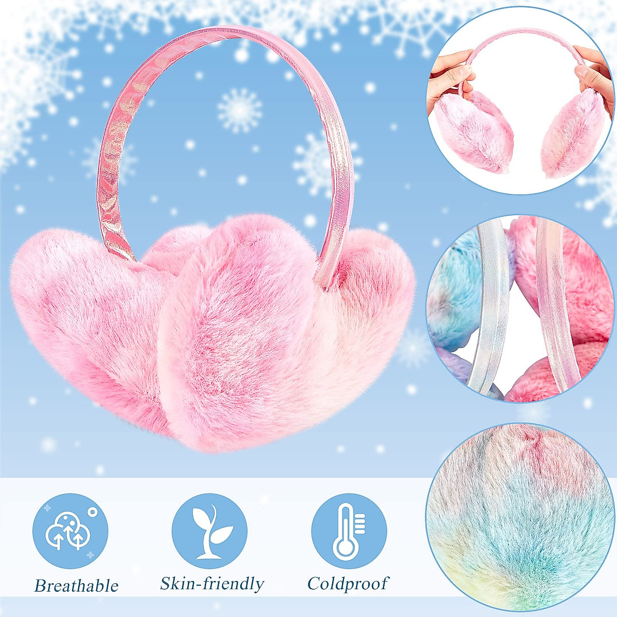 2 Pairs Valentines Day Heart Earmuffs for Girls Women Heart Ear Muffs Plush Fluffy Girl Warm Ear Muffs Toddler Kids Cute Ear Muffs for Winter Valentines Gift Holiday Birthday Gift Outdoor