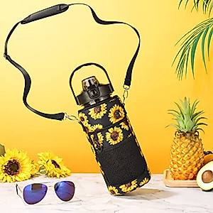 Half Gallon Water Bottle with Storage Sleeve BPA Free 64 OZ Water Bottle with Removable Straw & Time Marker to Drink Leakproof Reusable Gym Sport Water Jug Motivational Workout Water Bottle Women Men