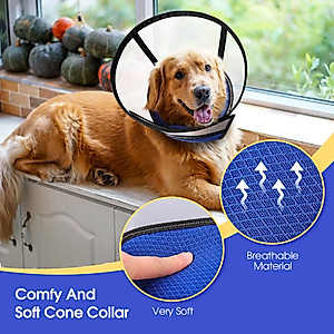 ASENKU Adjustable Dog Cone Collar, Comfortable Cone for Dogs After Surgery, Soft Dog Cone, Protective Pet Recovery Collar for Large Medium Small Dogs, Elizabethan Collar Dog Blue, M