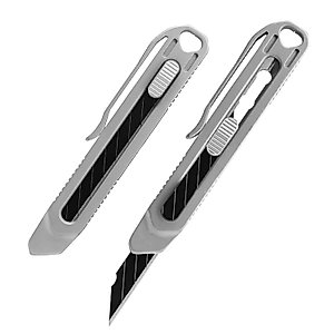 TGZUO Titanium Pocket Knife with Clip Small EDC Retractable Box Cutter Flipper Utility Knife 10pcs Carbon Steel Blades