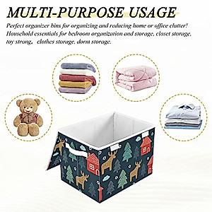 Forest Design for Winter Holidays Large Foldable Storage Boxes with Lid, Fabric Collapsible Storage Bin Closet Organizer, Storage Box with Handles for Clothes Storage, Toys Storage, Room Organization