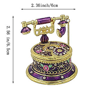 Hophen Telephone Trinket Box Hand-Painted Crystal Decorative Hinged Jewelry Ring Holder Storage Box Collectible (Purple)