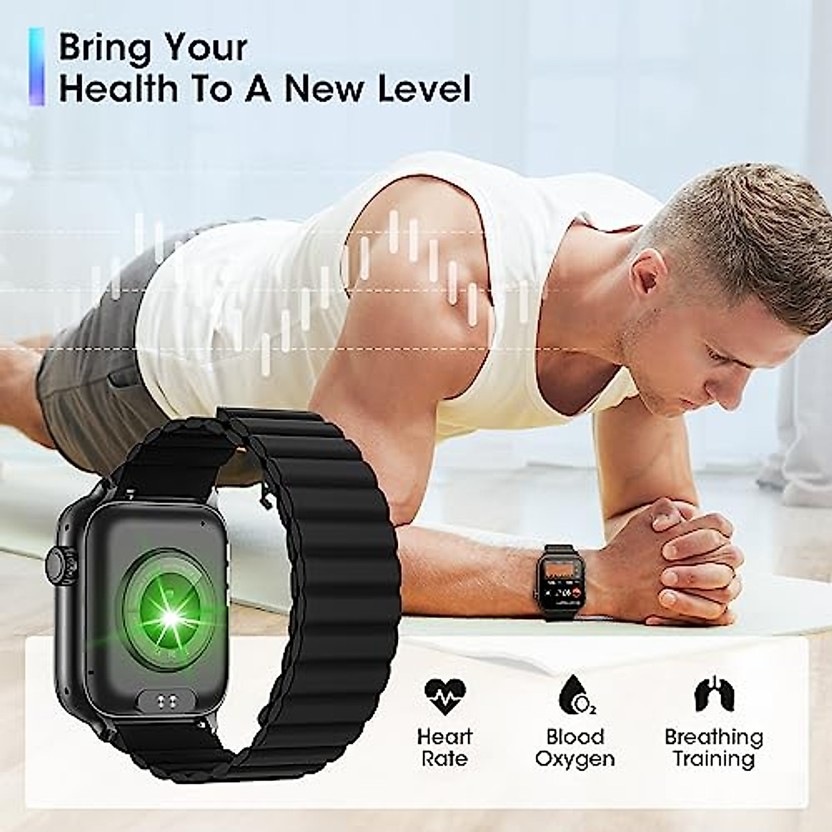 AKUMAKA Smart Watch for Men(Answer/Make Calls), 1.85'' Bluetooth Smart Watch for Android Phones and iOS, Fitness Tracker Watch with Heart Rate/Blood Oxygen/Sleep Monitor, IP68 Waterproof Sport Watch