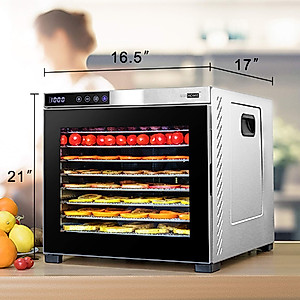 VIVOHOME Stainless Steel Electric 1000W 10 Trays Commercial Food Dehydrator Machine with Digital Timer and Temperature Control for Fruit Vegetable Meat Beef Jerky Maker