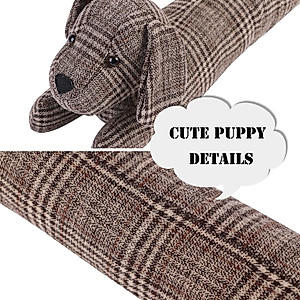 CERAYOU Dog Fabric Under Door Draft Stopper, 3LB Heavy Duty Decorative Soundproof Door Draft Blocker, 34 Inch Animal Energy Saving Draft Guard, Plaid