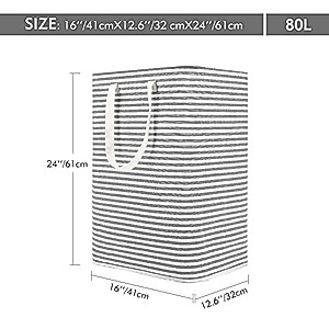 DOKEHOM 80L [2 Pack] Freestanding Laundry Hamper with Handle, Collapsible Large Cotton Storage Basket for Clothes (Grey)
