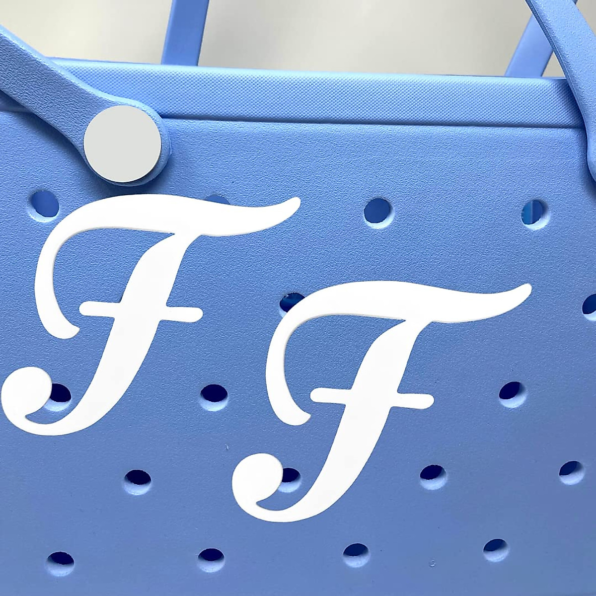 BAGLETS | Decorative Alphabet Letters Compatible with Bogg Bags and Other Rubber Totes | Personalize your Bag with letters or initials | Made in USA (F, White)