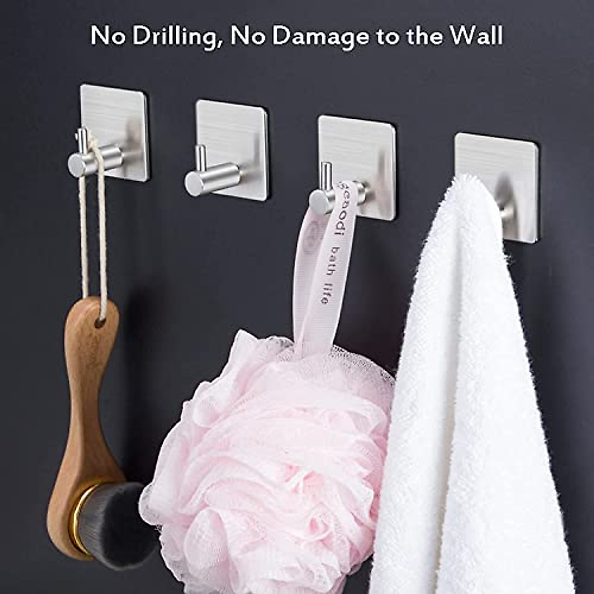 Adhesive Hooks Heavy Duty Wall Hooks Waterproof on Hooks Wall Hangers Waterproof Stainless Steel Sticky Hooks for Hanging Bathroom Kitchen Home