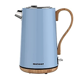 Homeart Panda Cordless Electric Kettle with Wood Detail and 4-Slice Retro Toaster Combo, Powder Blue