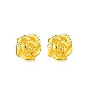 CHOW SANG SANG 999.9 24K Solid Gold Roses Stud Earrings for Women 68730E
