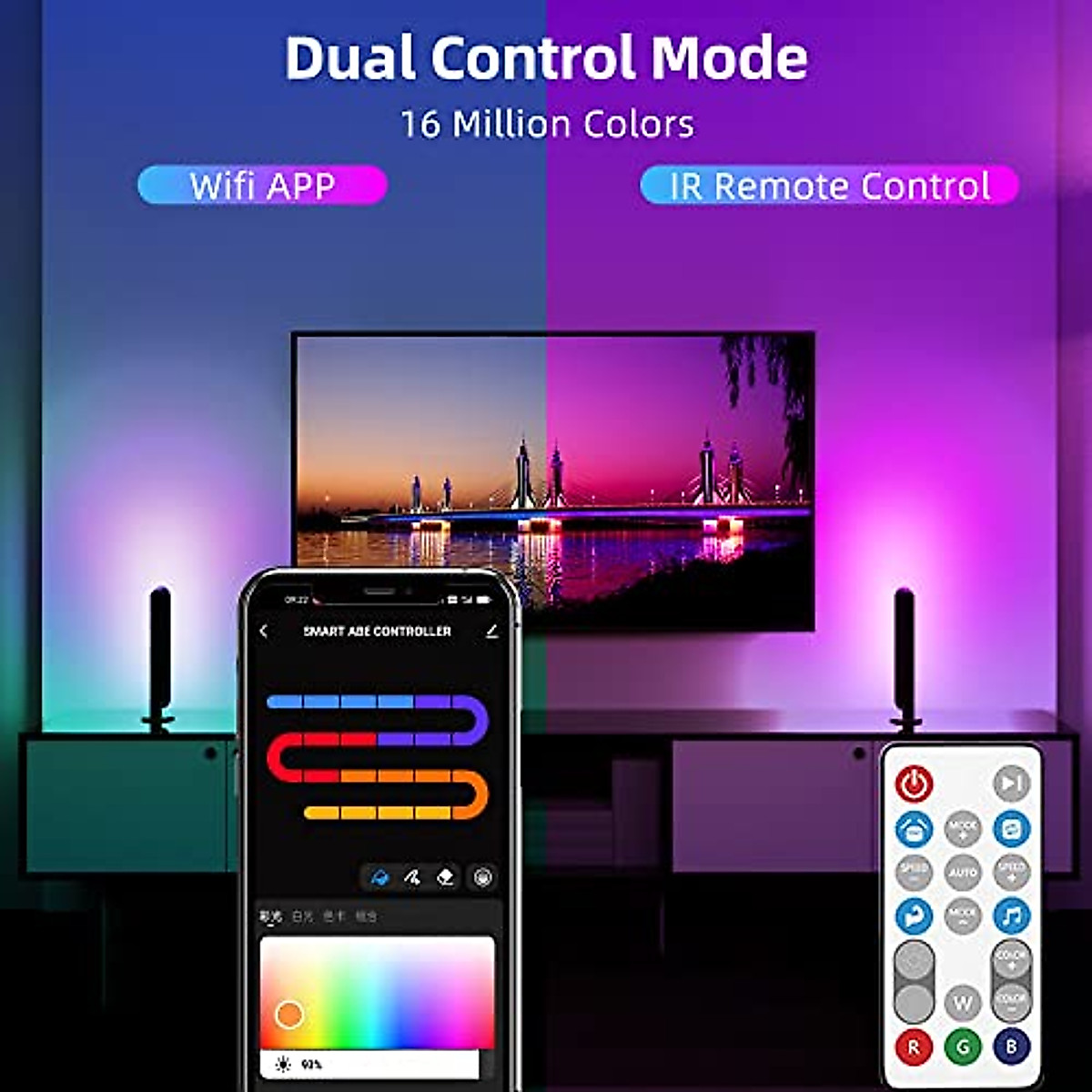 Smart LED Light Bars 2 PCS, Light Bar Dimmable Color Changing with Music Sync, Ambient Lighting Compatible with Alexa and Google Assistant, Gaming Lights with WiFi APP