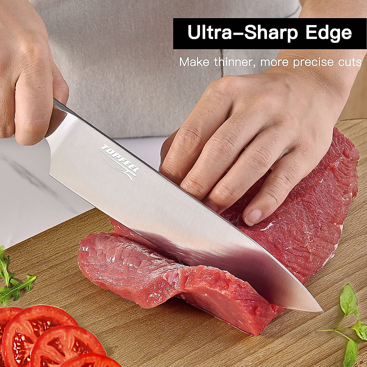 Topfeel Professional Chef Knife Set Sharp Knife, German High Carbon Stainless Steel Kitchen Knife Set 3 PCS-8" Chefs Knife &7" Santoku Knife&5" Utility Knife, Knives Set for Kitchen with Gift Box