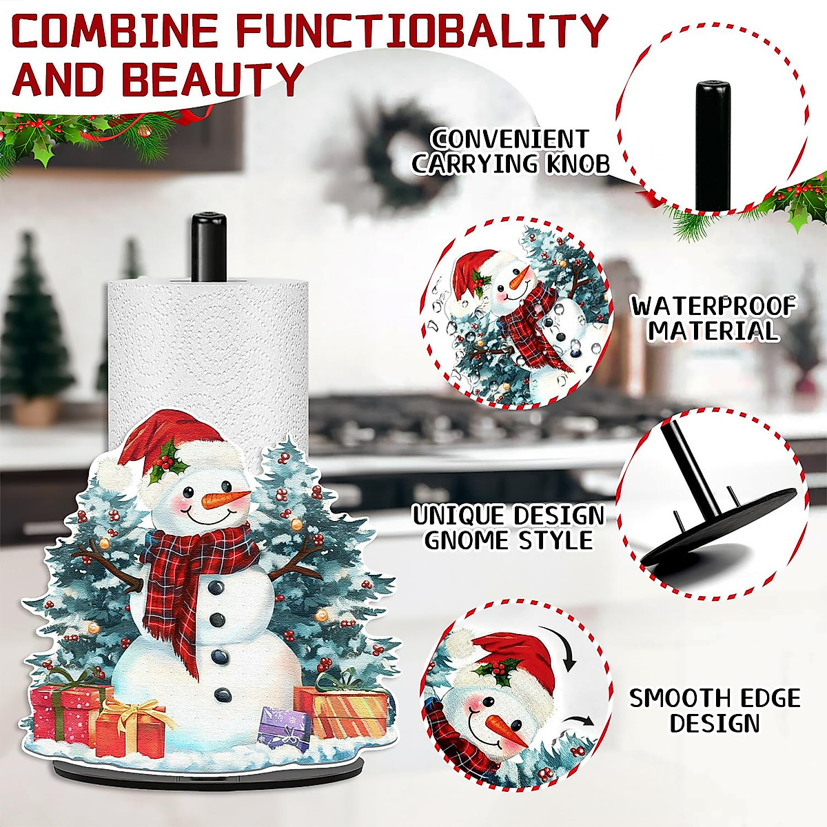 Snowman Paper Towel Holder, Christmas Decoration for Kitchen Home Bathroom, Metal Stand Paper Towel Holder Stand Large, Fall Towels Paper Holder for Countertops Farmhouse Decor