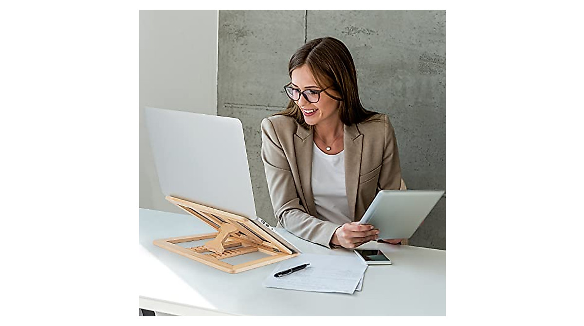 Skoioje Wooden Laptop Stand | Adjustable & Foldable Up to 15.6"