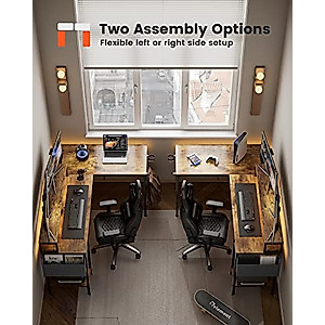 ErGear L Shaped Computer Desk with USB Charging Port and Power Outlet, 55 inch Corner Desk with Storage Shelves, 2 Person Long Gaming Table Modern Home Office Desk