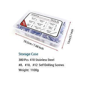 410 Stainless Steel Self Tapping TEK Screws Assortment,#8#10#12 Hex Head Self Drilling Screws for Metal