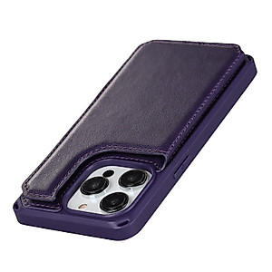 Cavor for iPhone 14 Pro Max Case Wallet with Card Holder,for iPhone 14 Pro Max Wallet Phone Case for Women Men,Leather Credit Card Holders Shockproof Stand Case-Dark Purple