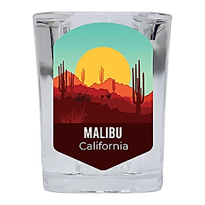 Malibu California Souvenir 2 Ounce Square Shot Glass Desert Design