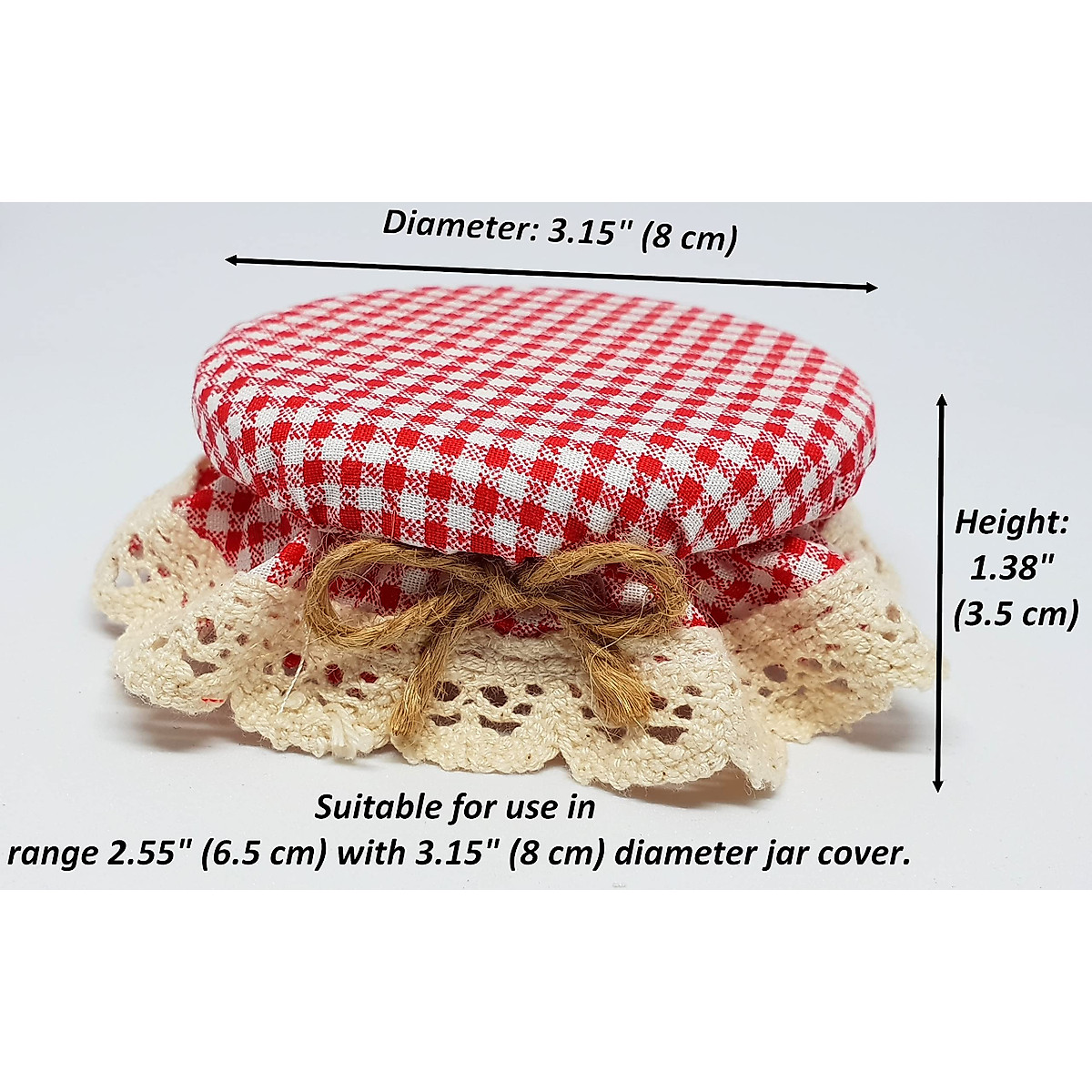DLK - 10 pieces Elasticated Jar Cover Cloth - 100% Cotton Jar Cover Cloth - Stretchy Red Gingham (Checkered) Pattern - Breathable Fermentation Lid Bowl - Reusable Elastic Cloth Jar Covers