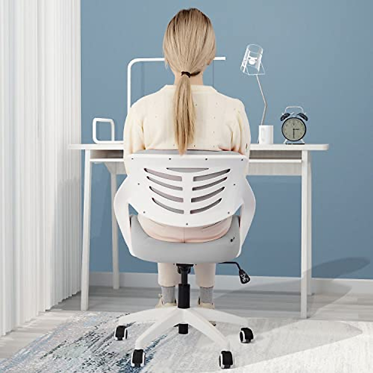 BOJUZIJA Ergonomic Office Computer Desk Kid Study Chair Waist Support Function Swivel 360° for Home&Office (Grey)