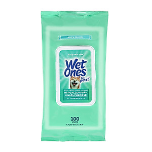 Wet Ones for Pets Hypoallergenic Multi-Purpose Dog Wipes with Vitamins A, C & E | No Fragrance Hypoallergenic Dog Wipes for All Dogs Wipes Multipurpose | 100 Count Pouch Dog Wipes