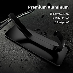 GWAAZXGZ Adhesive Towel Hooks for Wall - Black Adhesive Hooks Stick on Wall for Hanging Towel, Robe, Self Adhesive Dual Hooks for Bathroom, Kitchen, 4 Pack