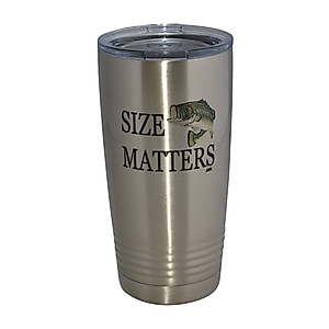 Rogue River Tactical Funny Fishing 20 Oz. Travel Tumbler Mug Cup w/Lid Vacuum Insulated Hot or Cold Size Matters Fishing Gift Fish