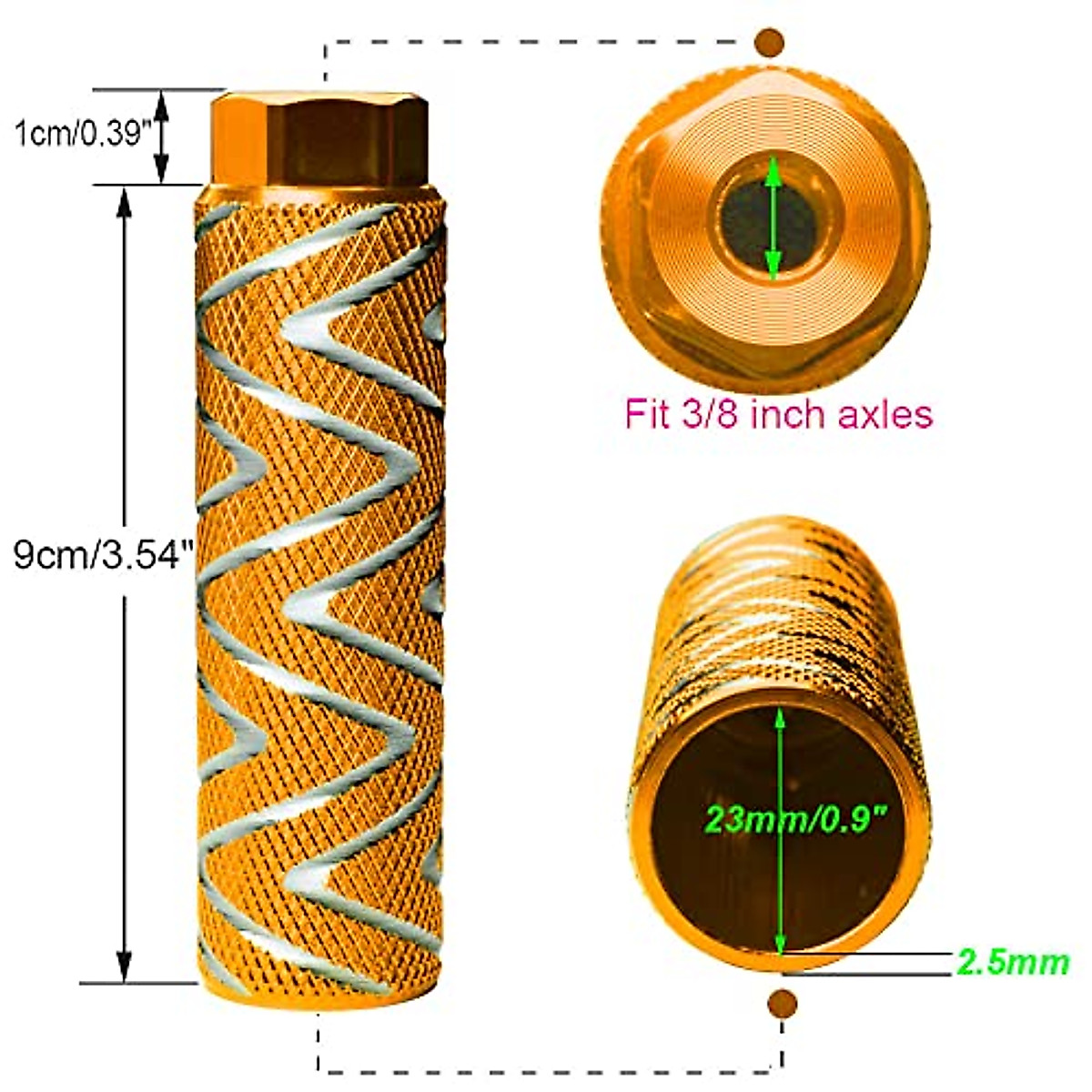 TUKIBNY 1 Pair BMX Pegs, Anti-Skid Aluminum Alloy Bike Foot Pegs Cycling Rear Stunt Pegs Fit 3/8 inch Axles