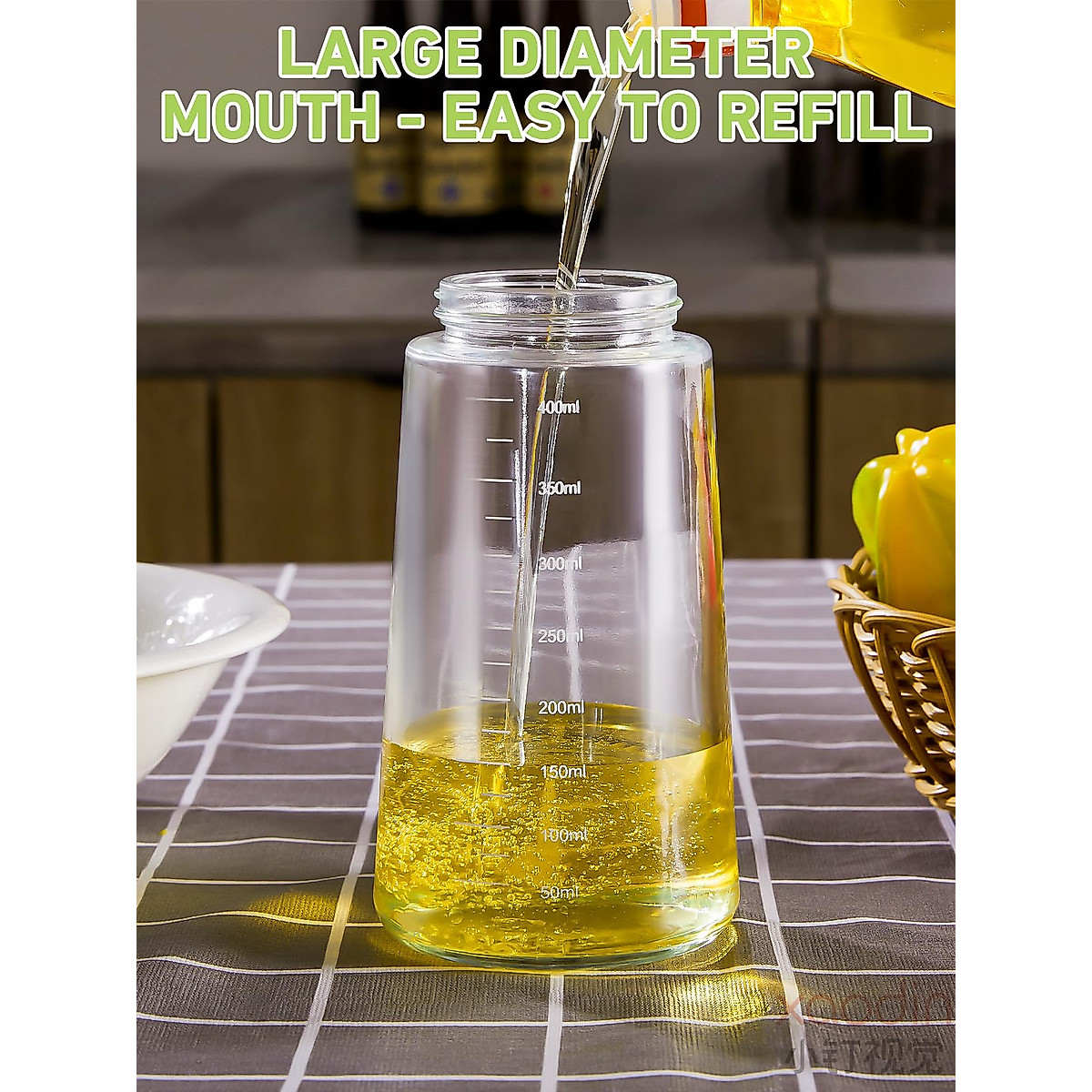 2 in 1 Oil Dispenser And Oil Sprayer for Kitchen, 2 in 1 Oil Sprayer Came With Some Stickers With Various Oil Labels, 420ml/14oz Oil Sprayer Perfect for Cooking, Air Fryer, BBQ, Baking, Salad - White