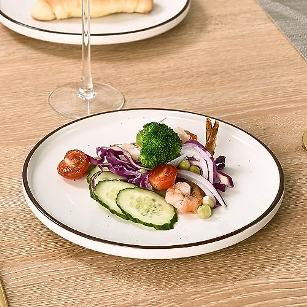 Dessert Plate Set Salad Plates - Modern Rustic Ceramic Plate Sets for 6 - Porcelain Appetizer Plates - 8" Serving Plates for Breakfast | Lunch | Dinner - Microwave and Dishwasher Safe - Vanilla White