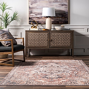 nuLOOM Aino Traditional Machine Washable Area Rug, 4x6, Rust