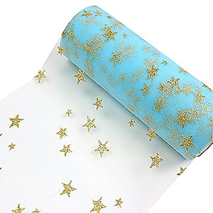 Yuanchuan Golden Star Glitter Tulle Rolls 6 inch x 10 Yards (30 feet) Blue Tulle Rolls Spool Fabric Tutu for DIY Skirts Wedding Gift Wrap Sewing Crafting Bow Bridal Decorations Birthday Party (Blue)