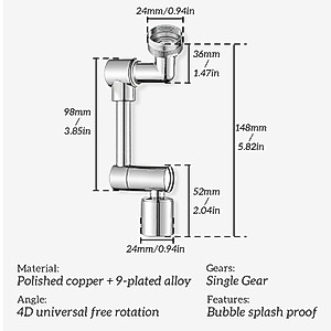 Eagles 1440° Swivel Faucet, Universal Faucet Extender Faucet Aerator, Kitchen Sink Aerator, Multi-functional Robotic Arm Faucet, Faucet Extension Replacement Part for Kitchen, Bathroom (1pack)