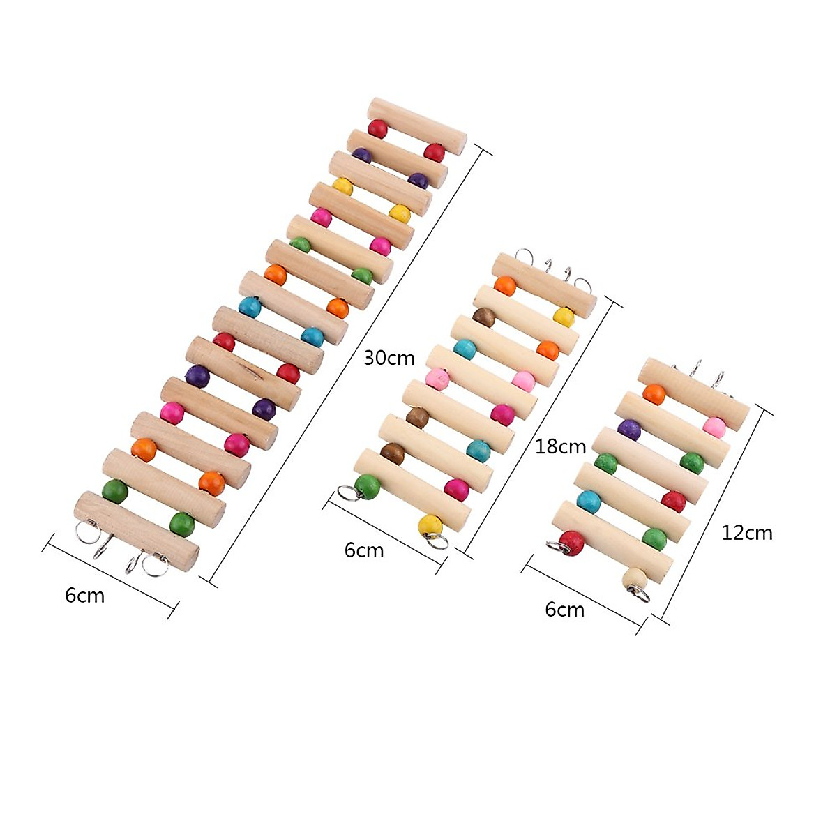 Pet Colorful Ladder Bridge Steps Climbing Wooden Swing for Mouse Rat Hamster Parrot Cage Play Toy(L（6 30cm）)