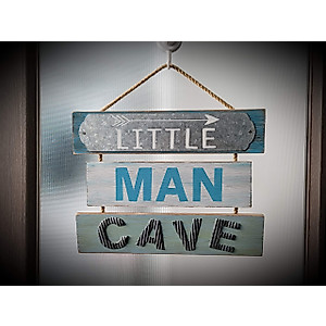 Blooming Party Nursery Wall Decor for Little Baby Boy or Toddler - Little Man Cave Wood Sign (Blue)