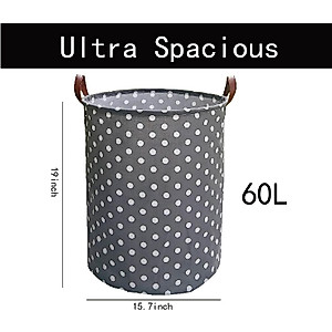 SANTIGHU Large Laundry Basket, Waterproof Laundry Hamper, Collapsible Canvas Basket for Kids Room,Toy Organizer, Home Decor, Nursery Hamper (Black Dot)