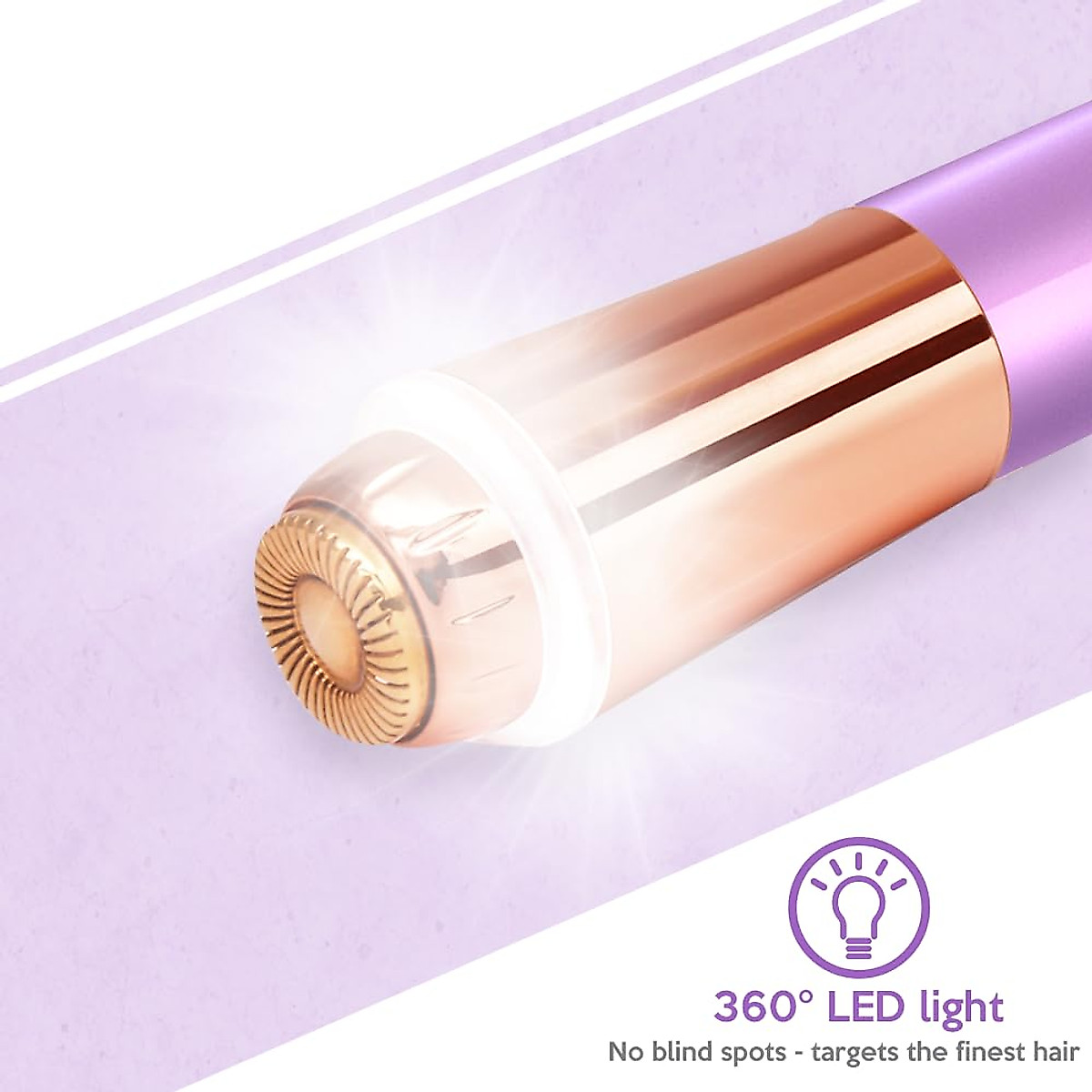 Mini Portable Facial Hair, Lips and Chin Removal Trimmer for Women, Facial Painles Epilator Pen, 18K gold-plated 13mm hypoallergenic rotary head. 360° LED light for Instant and Painless Hair Removal