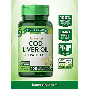 Nature's Truth Norwegian Cod Liver Oil Dietary Supplement - 100 Softgels, Pack of 6
