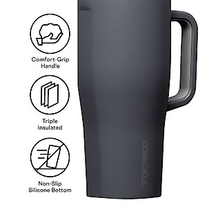 Corkcicle Cruiser Insulated Tumbler with Handle & Straw, Flint, 22 oz – 100% Leakproof Cupholder Friendly Water Bottle Keeps Drinks Cold 20hrs