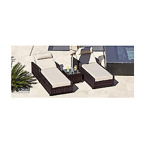 Direct Wicker 4 Pieces Aluminum Frame Outdoor Patio Chaise Lounge with Wheel PE Wicker Adjustable Chaise Lounge Chairs Chair Set for Garden Patio Pool-Black Rattan with Rain Cover (4 Pieces)