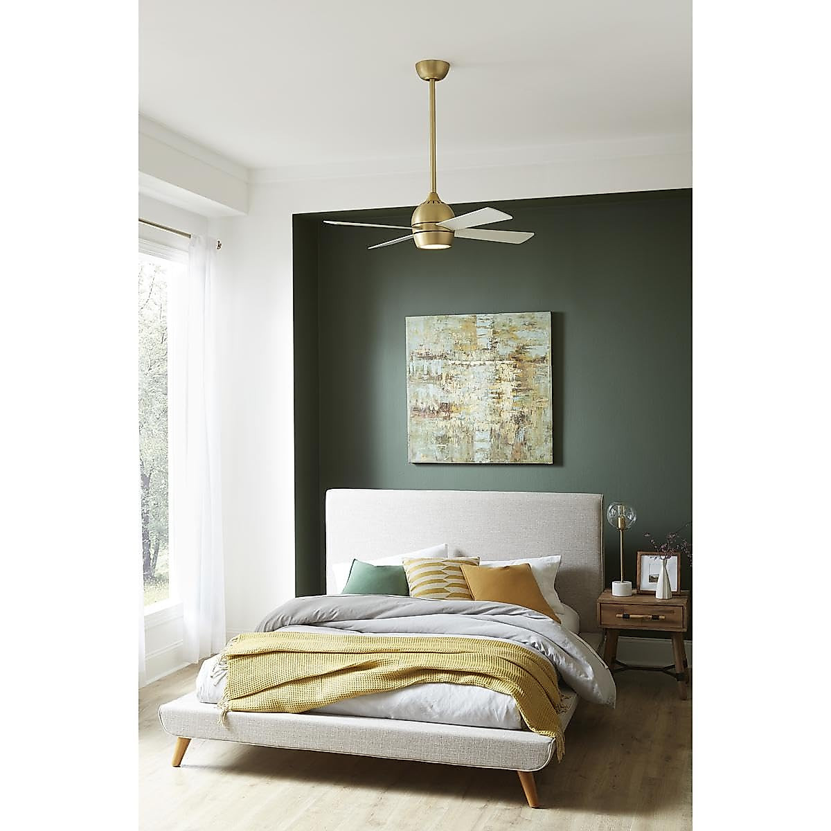 Fanimation Kwad 44 inch Indoor Ceiling Fan with LED Light Kit, Brushed Satin Brass