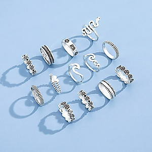 NIQIPOK Knuckle Stacking Ring Set Boho Hollow Flower Ring Snake Ring Geometric Ring Set Vintage Punk Finger Ring Set for Women Jewelry Gift (13Pcs)