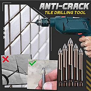 Meeyeet Efficient Universal Drilling Tool, Anti-Crack Tile Drilling Tool Set, Multifunctional Triangle Cross Alloy Drill Bit Set, Glass, Tile and Concrete Drill Bit (Set B)