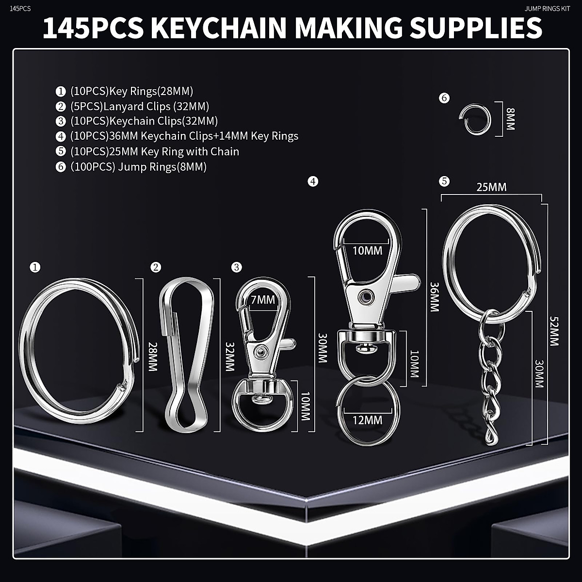 LEOBRO 145PCS Key Chain Rings and Keychain Clips for Keychains, Lobster Claw Clasps and Key Rings, Keychain Accessories, Bulk Lanyard Clips Keychain Rings Keychain Clips for Crafts, Keychain