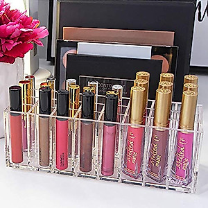 Hedume 2 Pack Lip Gloss Holder Organizer, 24 Spaces Acrylic Lip Gloss Organizer & Beauty Makeup Holder, Lipgloss Display Case for Tall Lip Gloss / Lipstick Products
