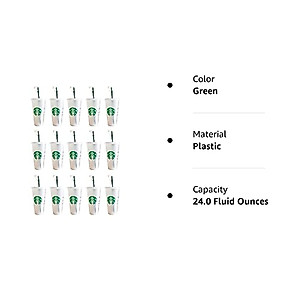 Starbucks 15 Pack Bundle - Reusable Frosted 24 oz Cold Cup with Lid and Green Straw w/Stopper